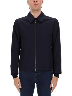 BOSS Virgin Wool Zip-front Shirt Jacket - Blue