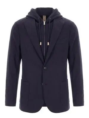 Eleventy ELEVENTY Hooded Blazer Jacket With Notched Lapels Blu