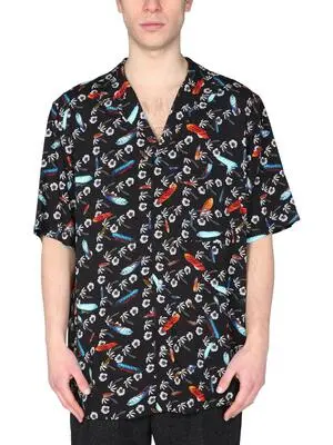 MARCELO BURLON COUNTY OF MILAN Floral-print Short-sleeve Shirt - Black