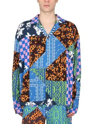 MARCELO BURLON COUNTY OF MILAN Mix-print Camp Collar Shirt - Blue