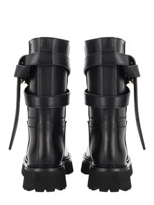 Moschino Leather Lace-up Combat Boots - Black