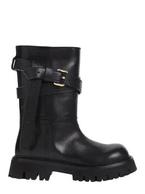 Moschino Leather Ankle Boots With Buckle Detailing - Black
