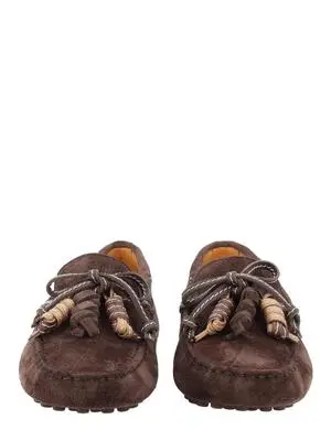 TOD`S Tod's Suede Gommino Loafers With Tie Detailing - Brown