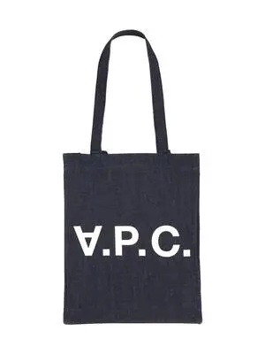A.p.c. Cotton Tote Handbag With Printed Logo - Blu
