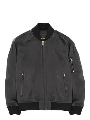 BOSS Leather Sleeve Pocket Bomber Jacket - Black