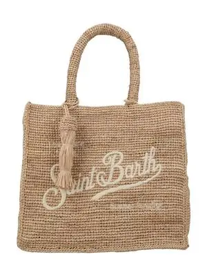 MC2 SAINT BARTH Raffia Tote Bag With Embroidered Logo - Beige