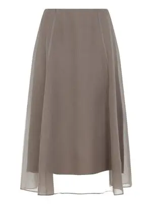 Brunello Cucinelli Sheer Panel A-line Midi Skirt - Brown