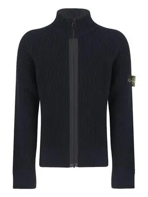 Stone Island 5100012 Ribbed Wool Zip-up Sweater - Blue