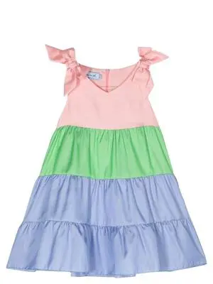 MIMISOL Tiered Satin Dress With Bow Shoulder Straps - Multicolour