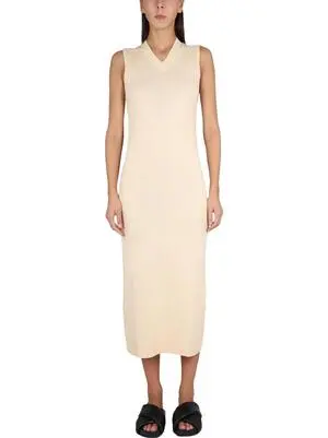 Aspesi Sleeveless V-neck Ribbed Dress - Ivory