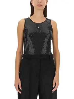 Mcm Sleeveless Top With Metallic Embellishments - Black
