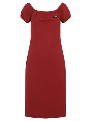 Miu Miu Midi Dress In Poplin With Boat Neck - Red