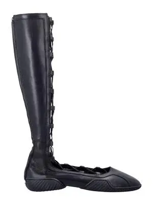 MIISTA Knee-high Lace-up Ballet Flat Boots - Black