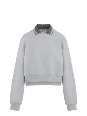 Miu Miu Cotton Collared Sweatshirt With Logo Detail - Grey