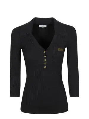 Elisabetta Franchi Ribbed Knit Polo Sweater - Nero
