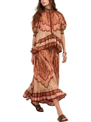 Zimmermann Printed Silk Puff-sleeve Blouse And Maxi Skirt Set - Multicolour