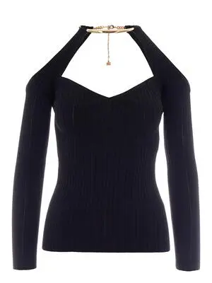 ELISABETTA FRANCHI Elisabetta Franchi Ribbed Knit Halter Neck Long Sleeve Top