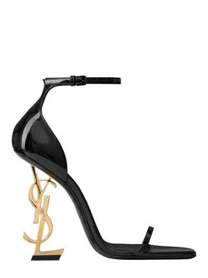 Saint Laurent Structured High Heel Sandals With Metal Initials - Nero