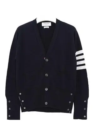 THOM BROWNE THOM BROWNE Navy Wool Cardigan With Signature Stripes
