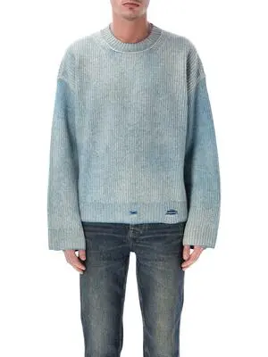 REPRESENT Distressed Crew Neck Fine Knit Pullover - Cloud