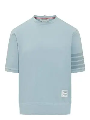 Thom Browne Crewneck T-shirt With Signature Striping - Light Blue