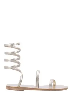 ANCIENT GREEK SANDALS Gladiator Flat Sandals With Wraparound Strap - Platinum