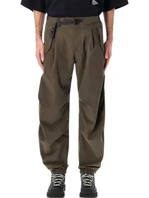 AND WANDER High Count Cloth Pants With Belted Waist And Contrast Stitching - Khaki