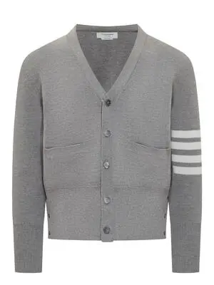 Thom Browne V-neck Cardigan With Signature Stripes - Lt Grey