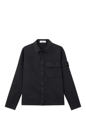 Stone Island Regular-fit Zip-up Overshirt With Pocket Brushed Organic Cotton Canvas 'old' Effect - Black