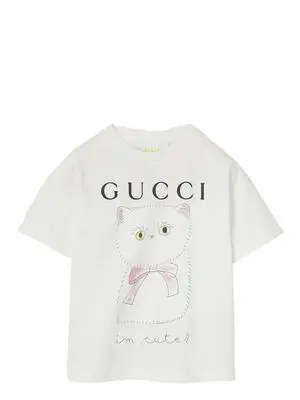 Gucci Mini Cotton T-shirt With Cat Graphic - White