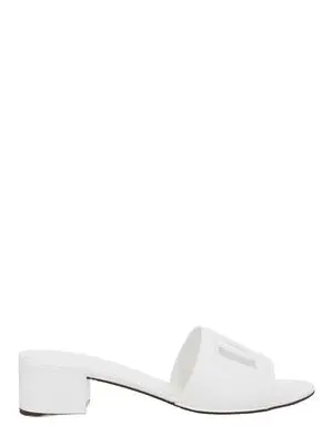 Dolce & Gabbana DOLCE & GABBANA Leather Block Heel Slide Sandals White