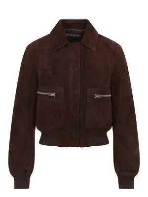 TOM FORD Suede Lambskin Bomber Jacket - Brown