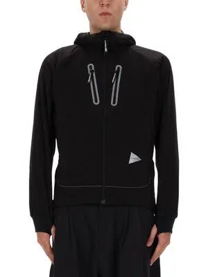 AND WANDER Hooded Technical Zip-up Jacket - Black