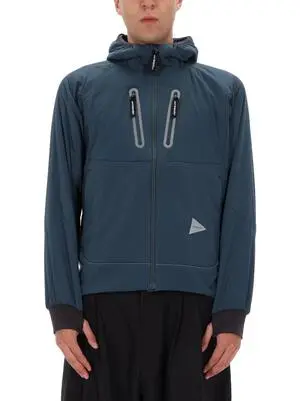 AND WANDER Hooded Zip-up Nylon Jacket - Blue