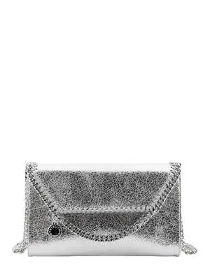 Stella McCartney Metallic Fabric Mini Handbag With Chain And Shoulder Strap - Argento