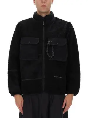 AND WANDER Fleece Zip Jacket With Stand Collar And Chest Pockets - Black