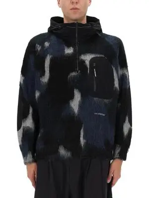 AND WANDER Fuzzy Half-zip Hooded Sweater - Black