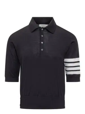 Thom Browne Classic Wool Polo With Striped Sleeves - Navy