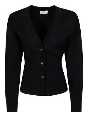 Elisabetta Franchi Knit Cardigan With Printed Logo - Nero