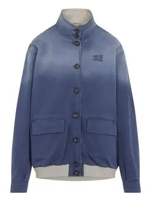 Miu Miu Cotton Blouson Jacket With Mini Fit - Blue