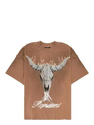 REPRESENT Oversized Graphic Skull Bull T-shirt - Brown