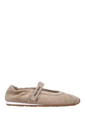 Miu Miu Miu Miu Suede Ballerinas With Logo Strap Desert