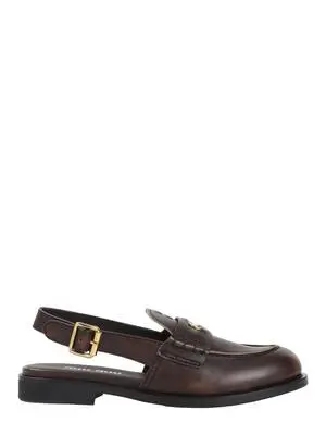 Miu Miu Embossed Leather Slingback Loafers - Brown