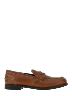 Miu Miu MIU MIU Leather Loafers With Horsebit Detail Camel