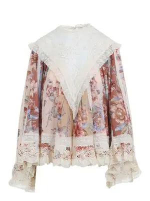 Zimmermann Awaken" Lace Trim Blouse In Spliced Print - Multicolour