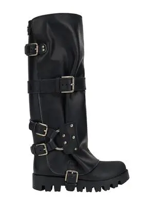 Dolce & Gabbana Knee-high Rubber And Calfskin Boots With Buckle Detailing - Black