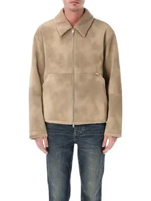 REPRESENT Faux Suede Sherpa Collar Zip Jacket - Cafe