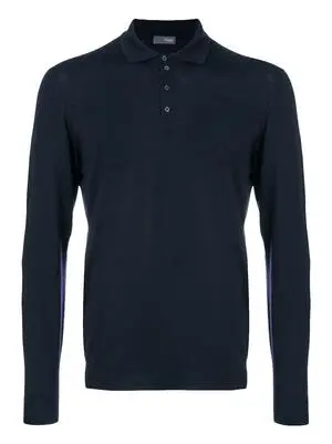 DRUMOHR Merino Wool Long Sleeve Polo Sweater - Blue