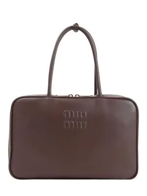 Miu Miu Embossed Logo Leather Shoulder Bag - Brown
