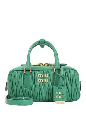 Miu Miu Mini Leather Handbag With Top Handle And Chain Strap - Green